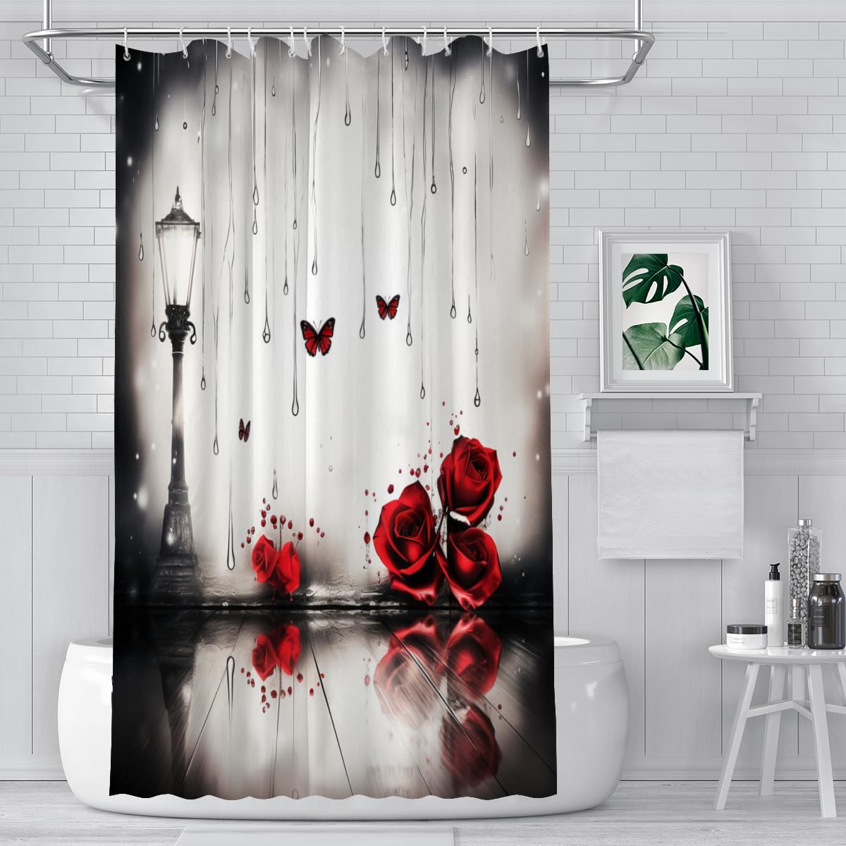 Amazon.com: VELIRA Red Rose with Butterfly and Street lamp, Surreal ...