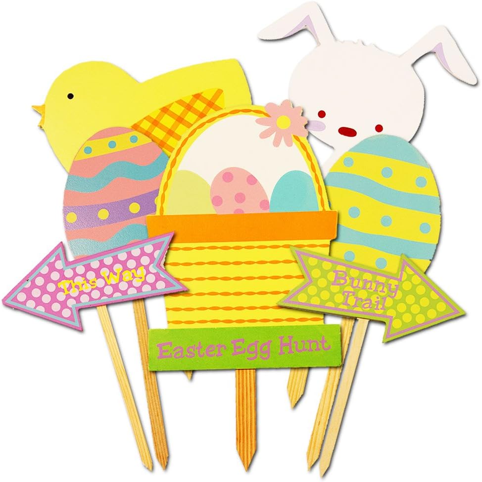 Amazon.com : Easter Egg Hunt Decorations Set - 7 Deluxe Wooden Easter ...