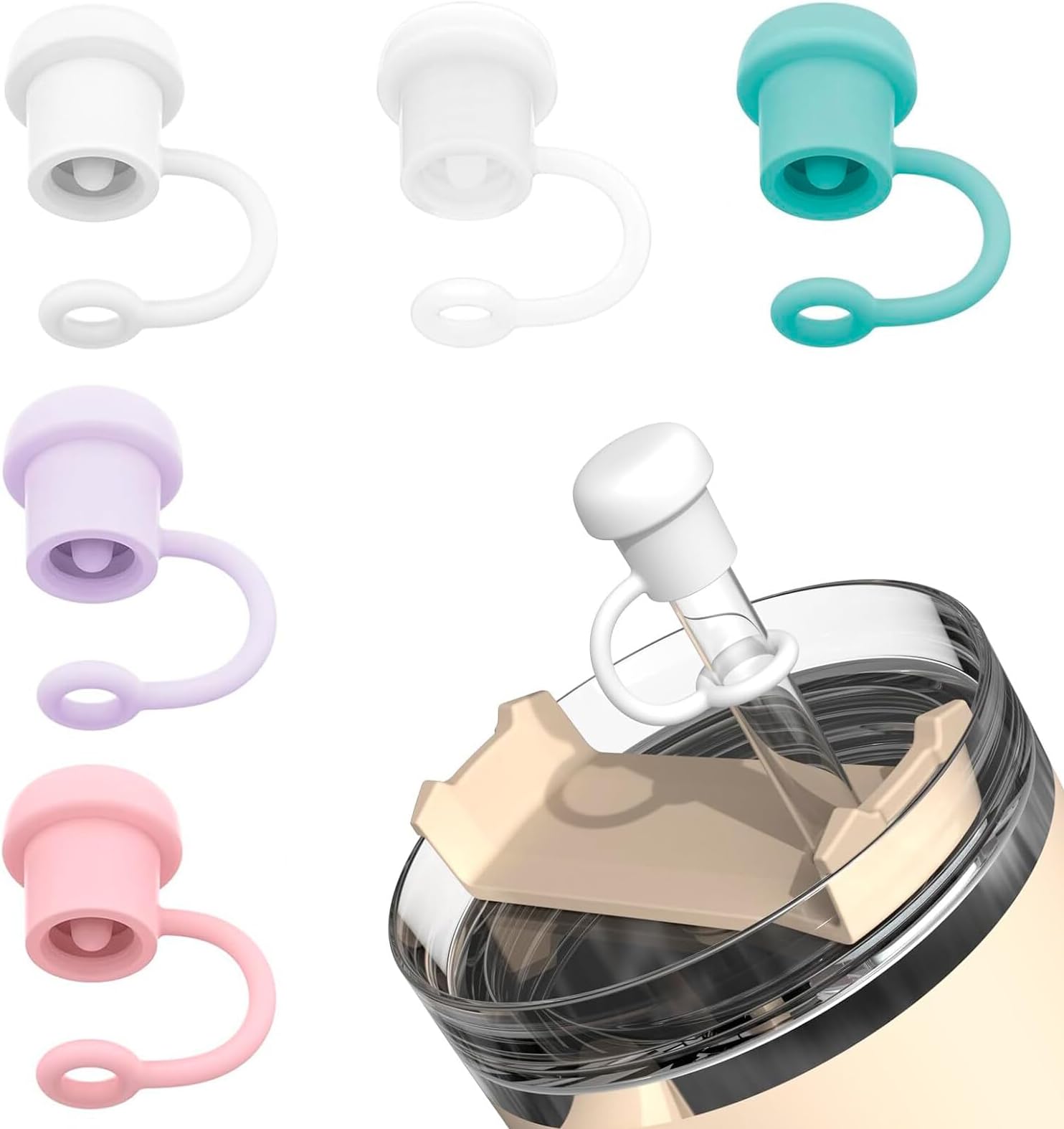 5Pcs Straw Cover Cap for Stanley Cup Flower Straw Covers Silicone Straw ...