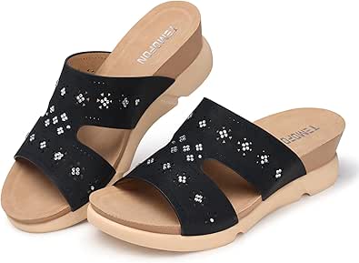 Amazon.com | TEMOFON Wedge Sandals for Women Dressy: Summer Hollow Out Flowers with Rhinestone ...