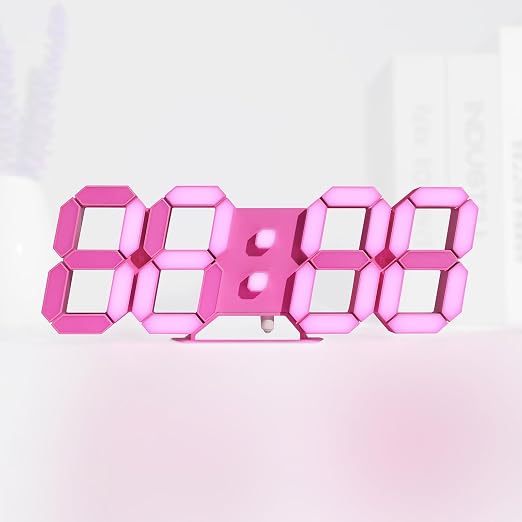 Amazon.com: KOSUMOSU Pink LED Clock 3D Wall Clock 9.7" Table Clock for ...
