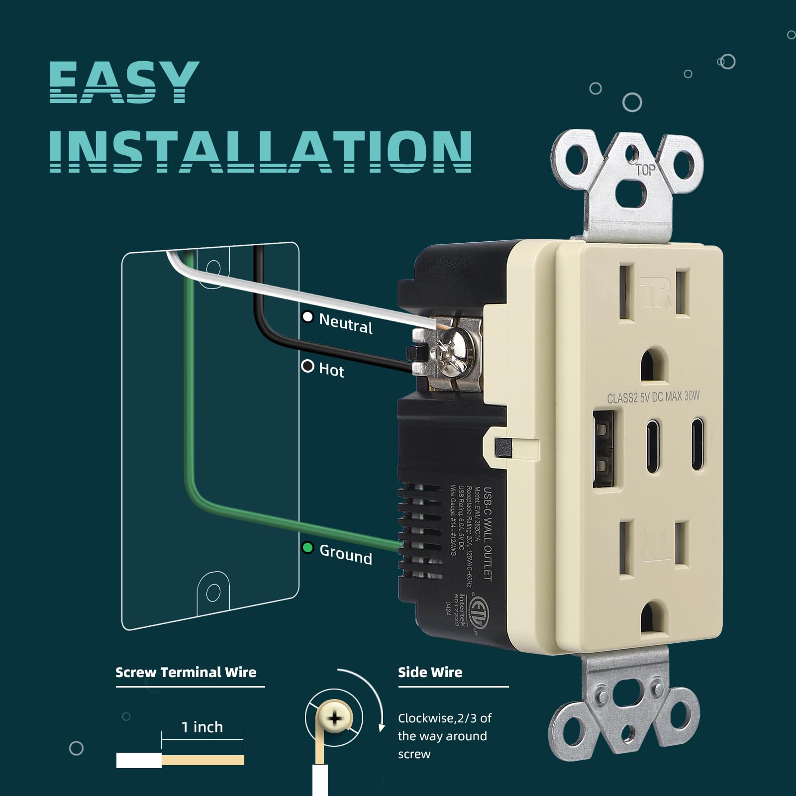 Snapklik.com : TOPELER Ivory USB Wall Outlet, 30W 6.0A 3 Ports USB ...