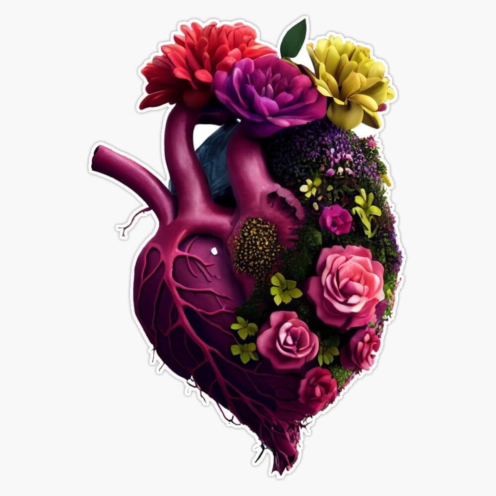 Amazon.com: Floral Heart Illustration Sticker Vinyl Waterproof Sticker ...