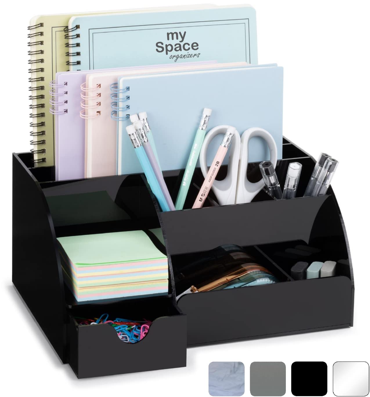 Acrylic Office Desk Organizer with Drawer, 9 Compartments, All in One ...