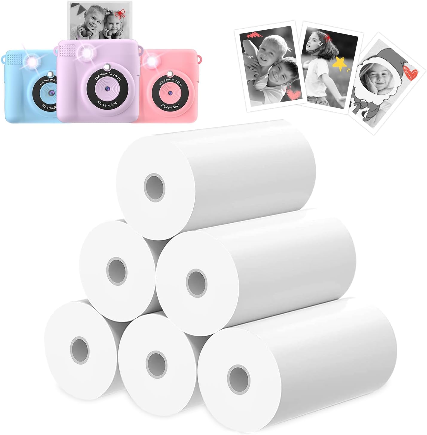 Kids Instant Print Camera Photo Papers, 6 Rolls, 2.2Inch, BPA Free ...