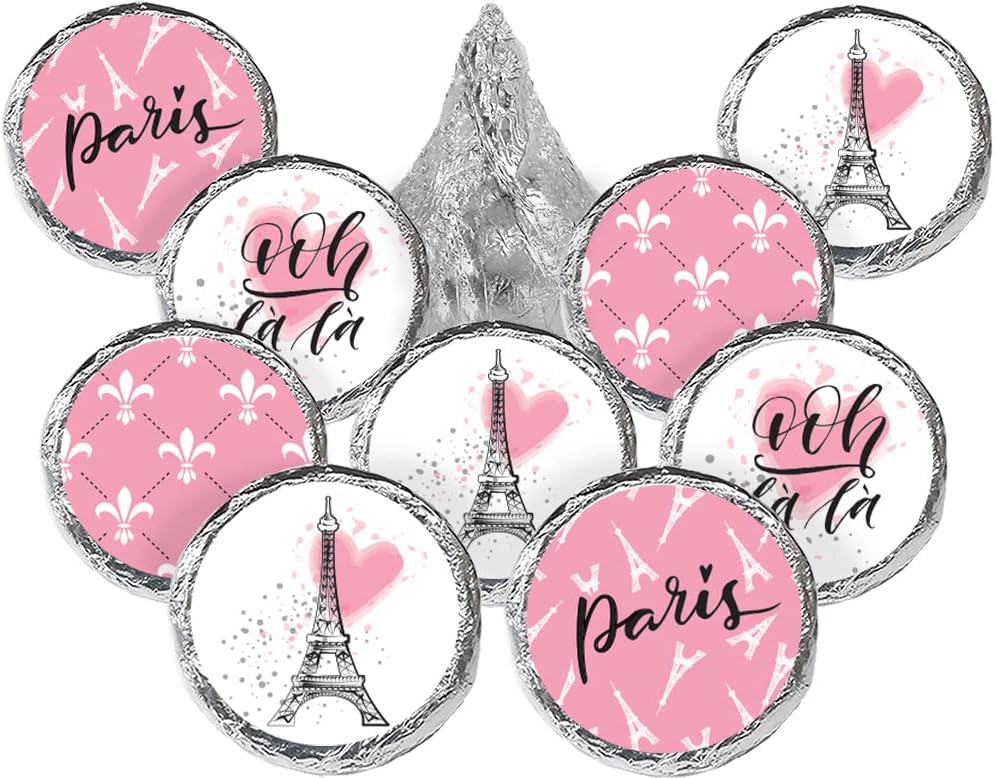 Amazon.com: Paris Birthday Party Chocolate Kisses Candy Stickers ...