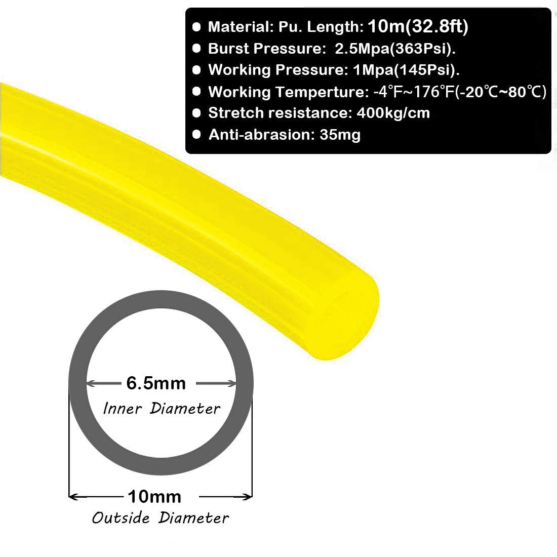 Snapklik.com : Beduan 10mm X 6.5mm Yellow Pneumatic Tubing Pipe PU ...