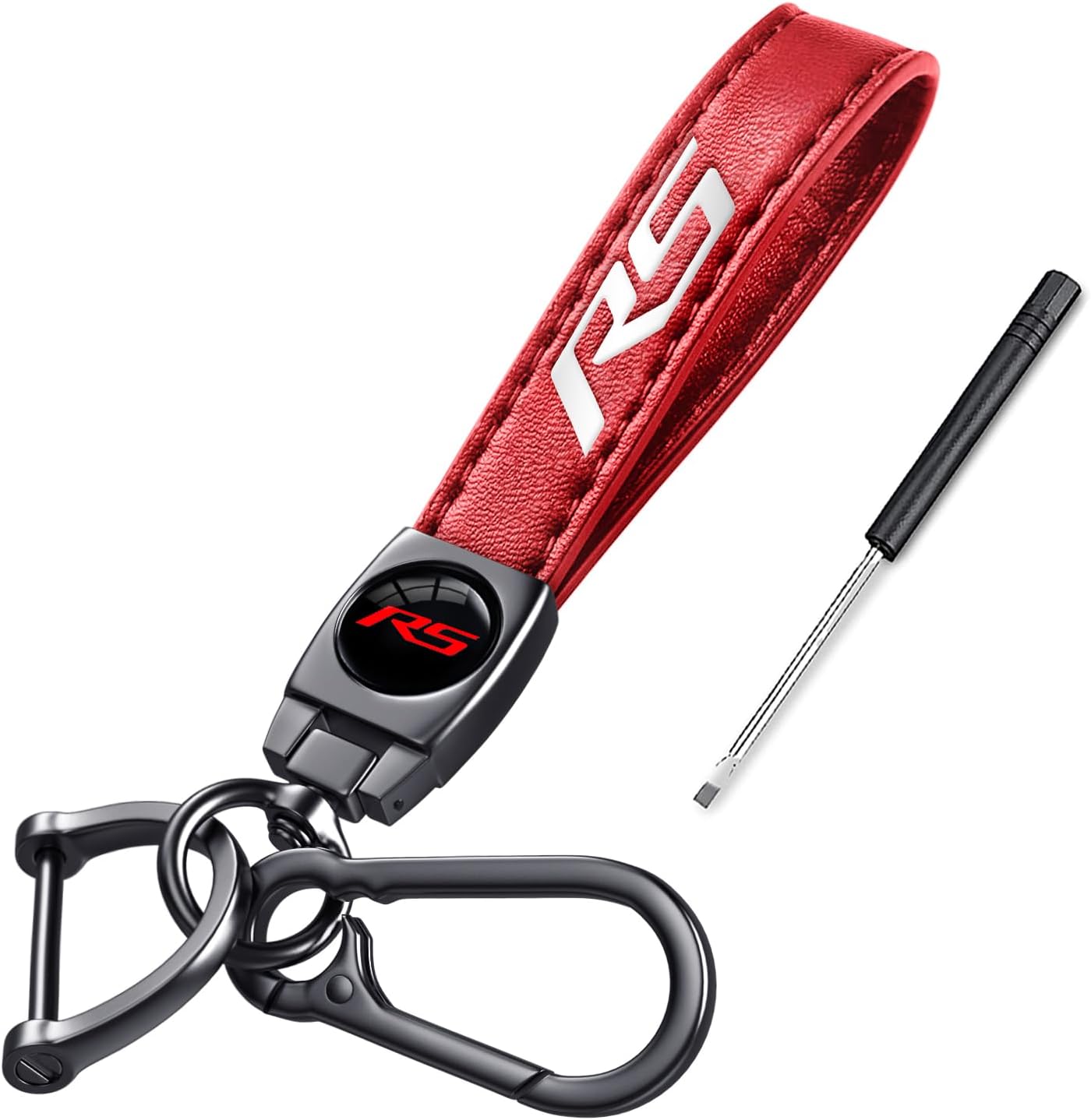 Amazon.com: Aooble Red Leather Car Key Chain Metal Car Keyring ...