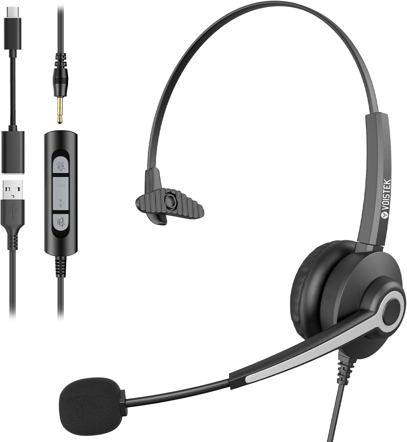 Amazon.com: Voistek USB Mono Headset with Microphone for Laptop PC ...