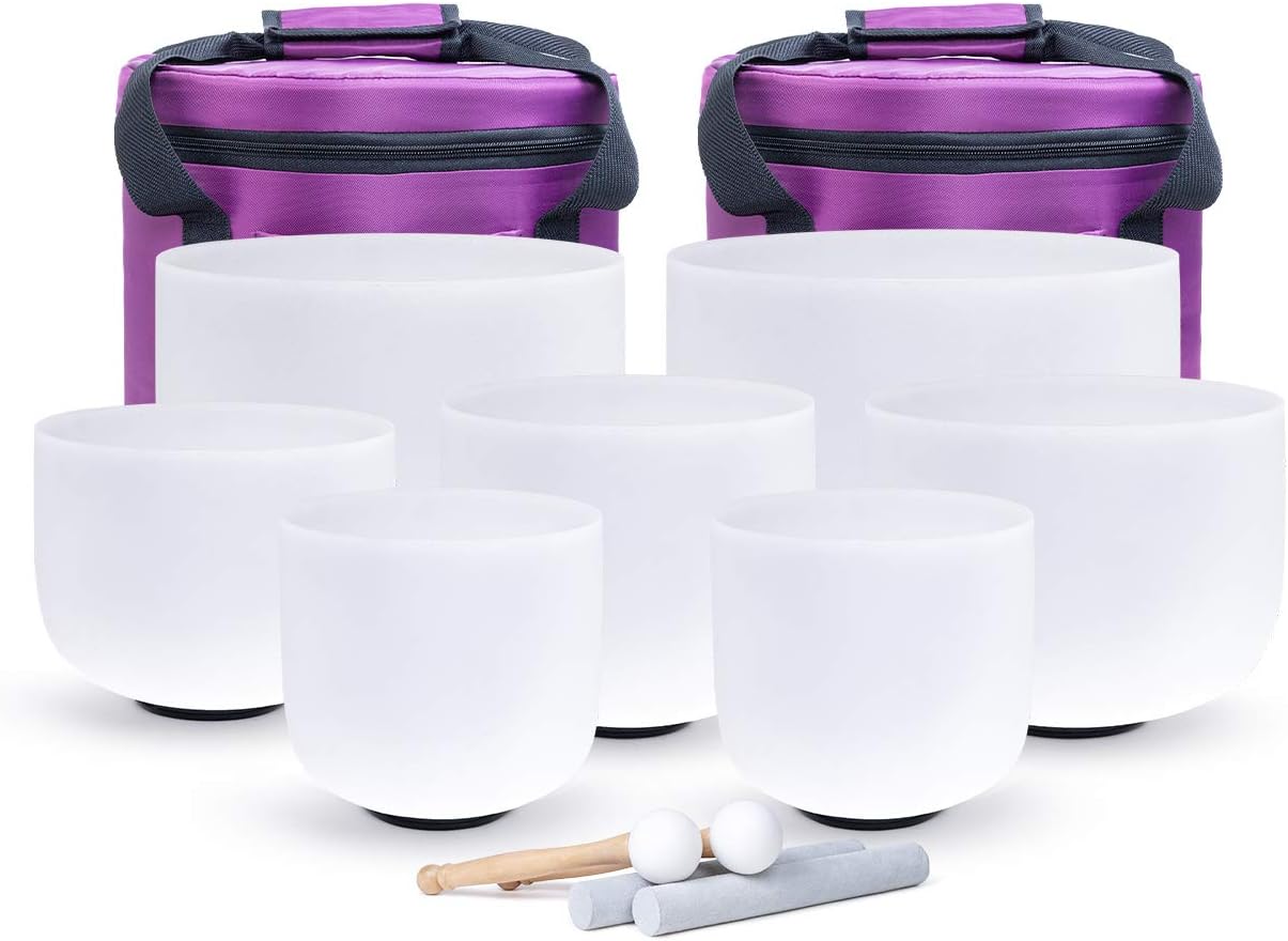 Amazon.com: KVKA 7-12 inch Crystal Singing Bowls Set of 7 pcs Quartz ...