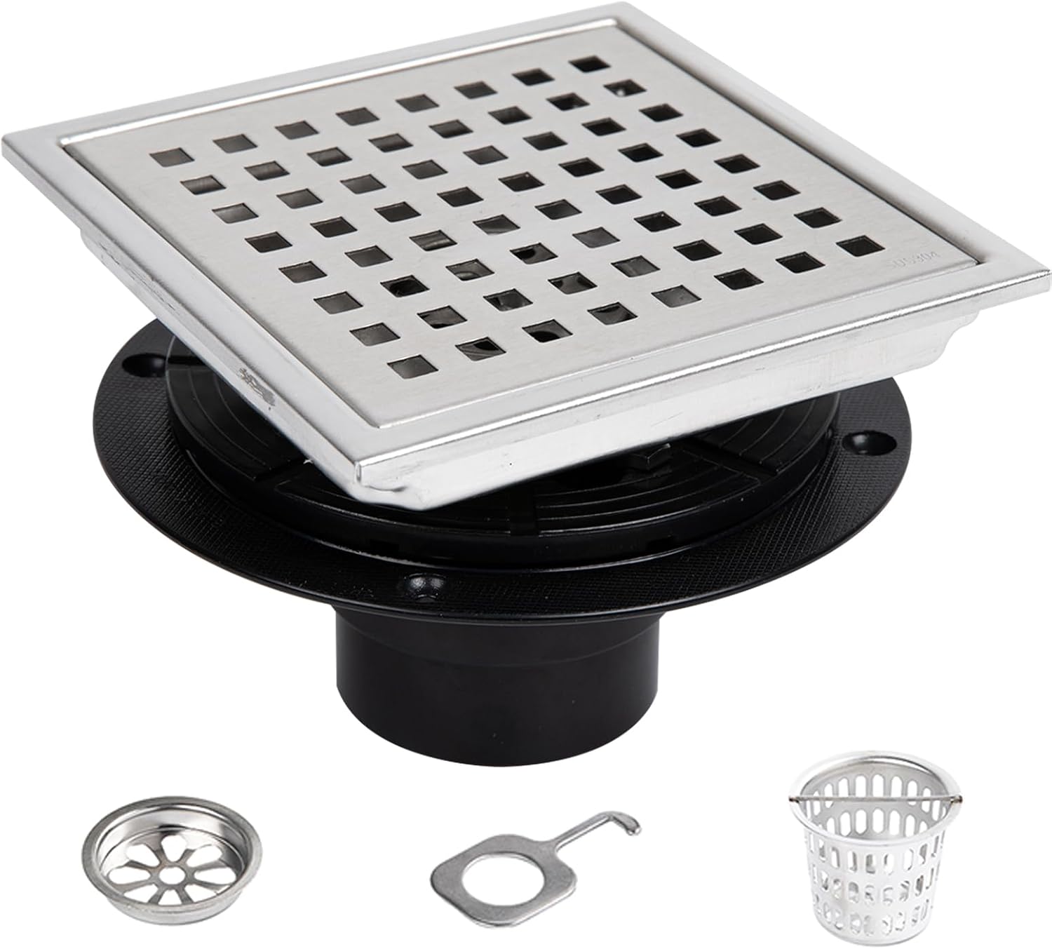 Heaorld Square Shower Drain, 6 Inch Tile Shower Floor Drain Kit with ...