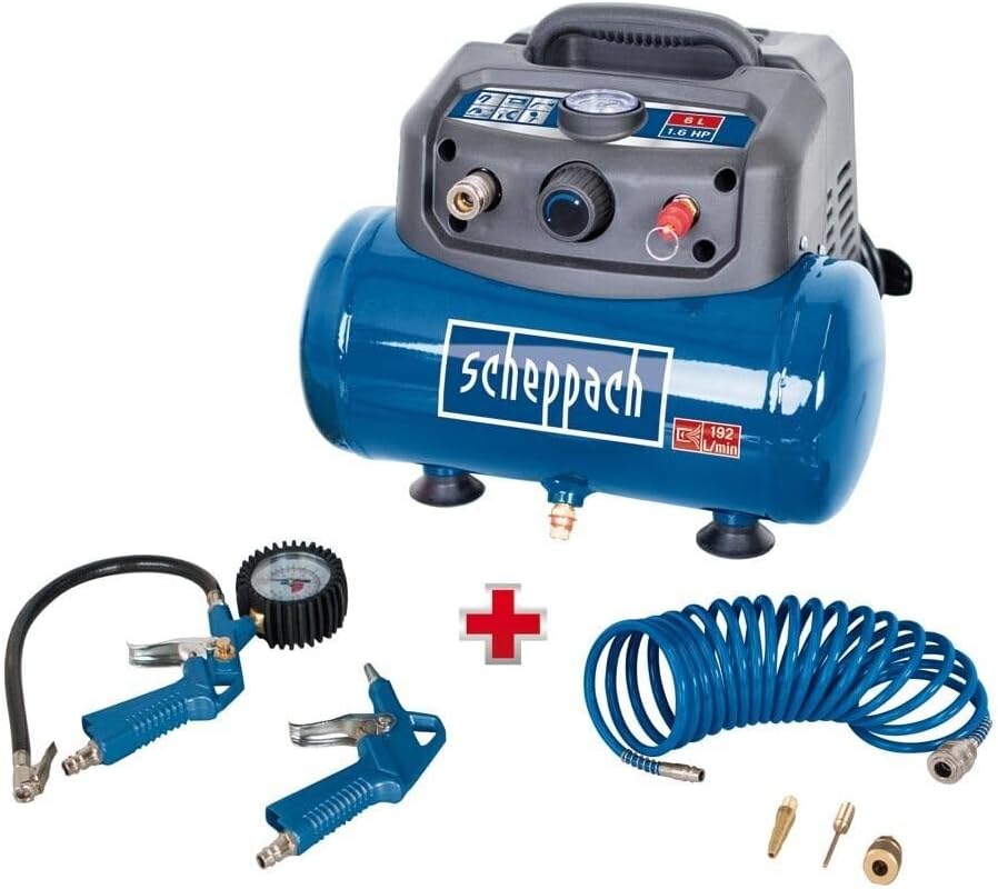 Scheppach HC06 Oil Free Air Compressor 230V 50Hz, 1200W, 8 Bar, 6L ...