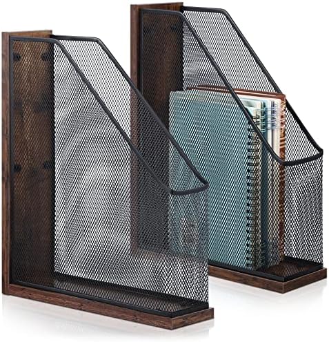 Amazon.com : PerKoop 2 Pcs Mesh Magazine File Holder Metal Wooden ...