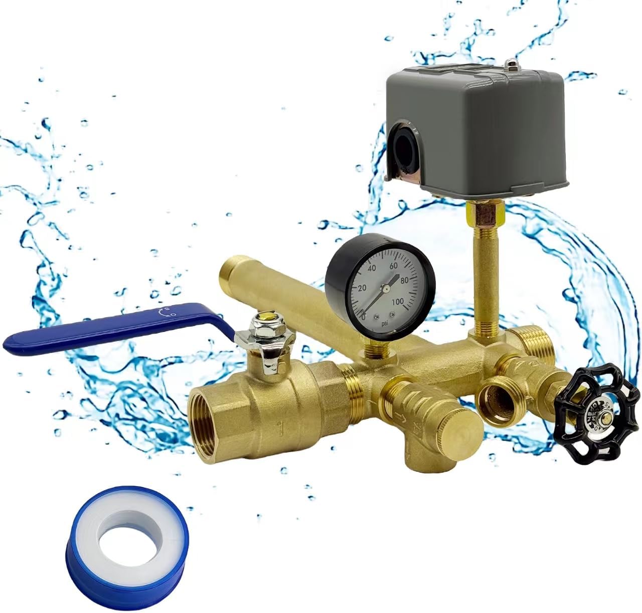 1"x 11"Well Pressure Tank Tee Kit with 40/60psi Pressure Switch, Brass ...