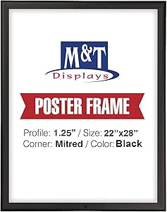 M&T Displays Lockable Snap Poster Frame 22x28 Inch Black 1.25" Aluminum Profile Front Loading ...