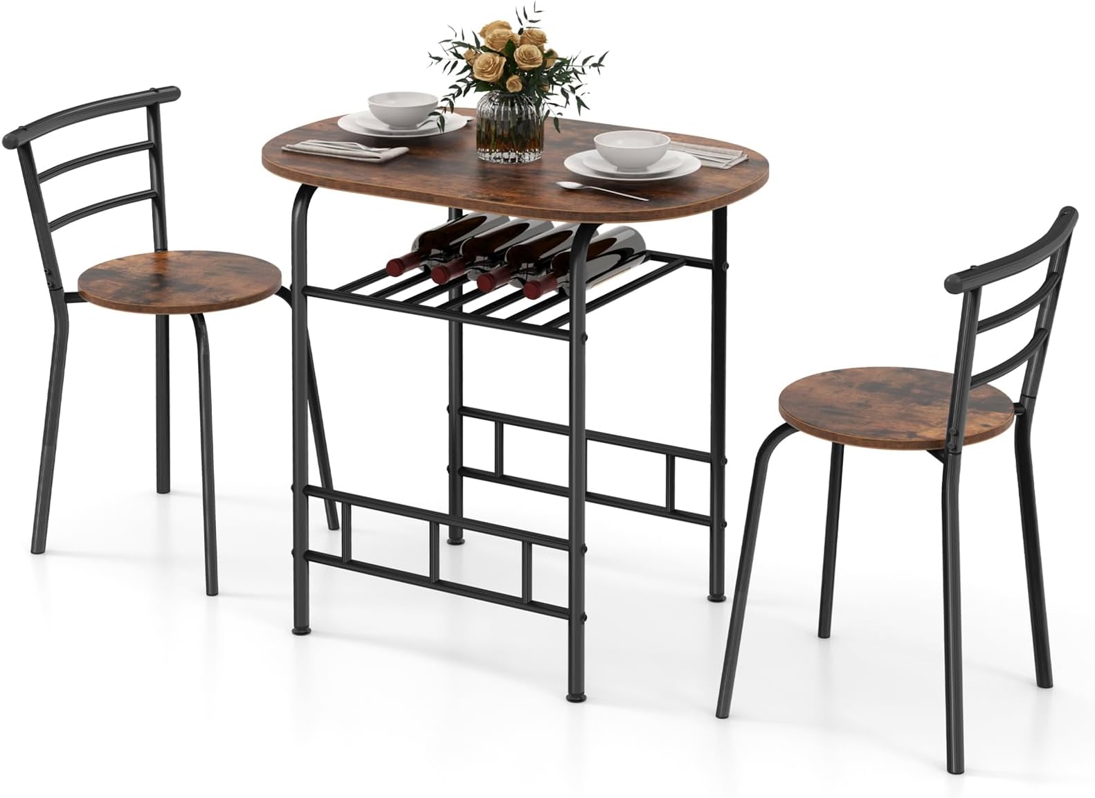 TANGZON Dining Table and Chairs Set 2, 3-Piece Compact Dining Room Set ...