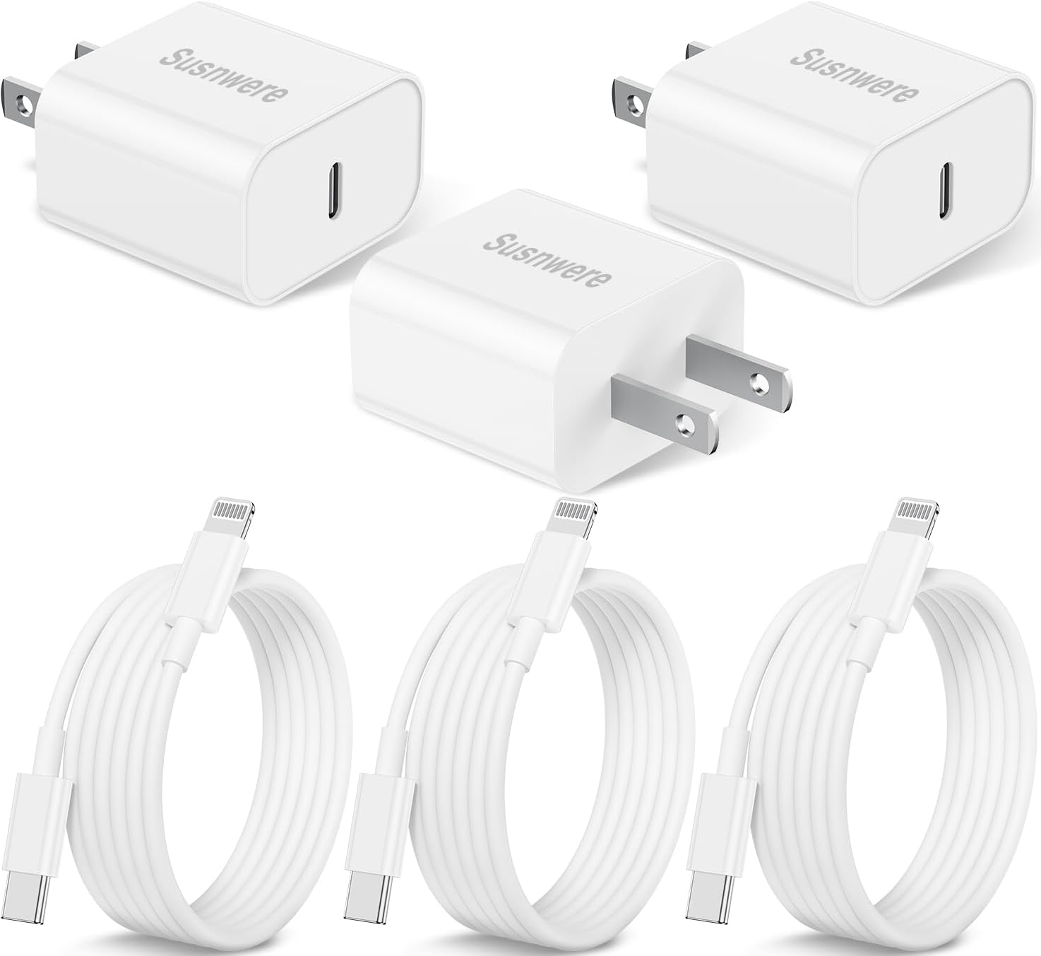 Amazon.com: Susnwere 3Pack iPhone Charger Fast Charging,20W Fast PD USB ...