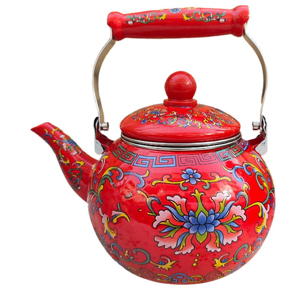 Amazon.com: BESTonZON Vintage Enamel Tea Kettle Floral Enameled Tea Pot ...