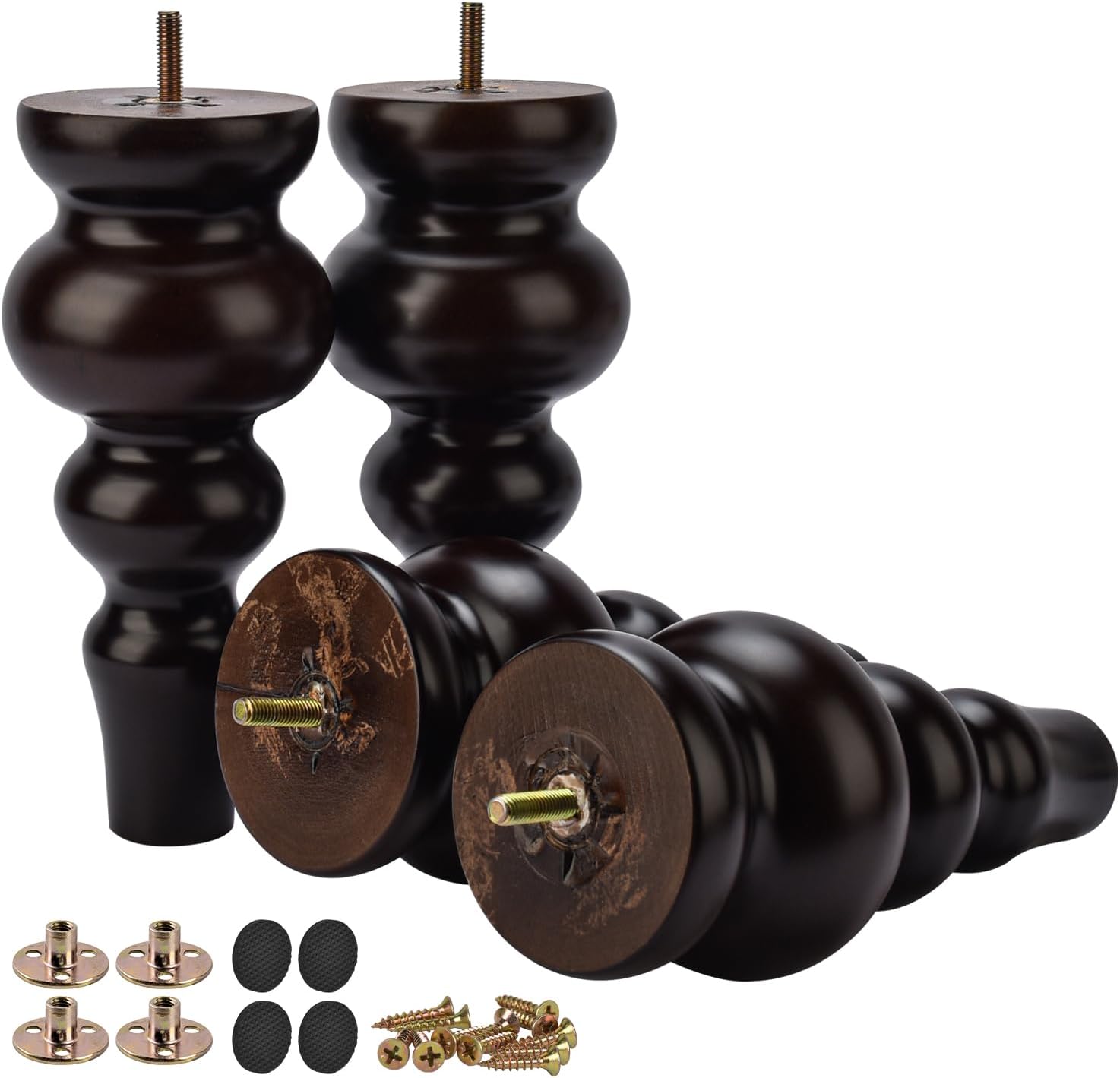 Btowin 9 inch / 22cm Solid Wood Furniture Legs, 4Pcs Large Turned ...