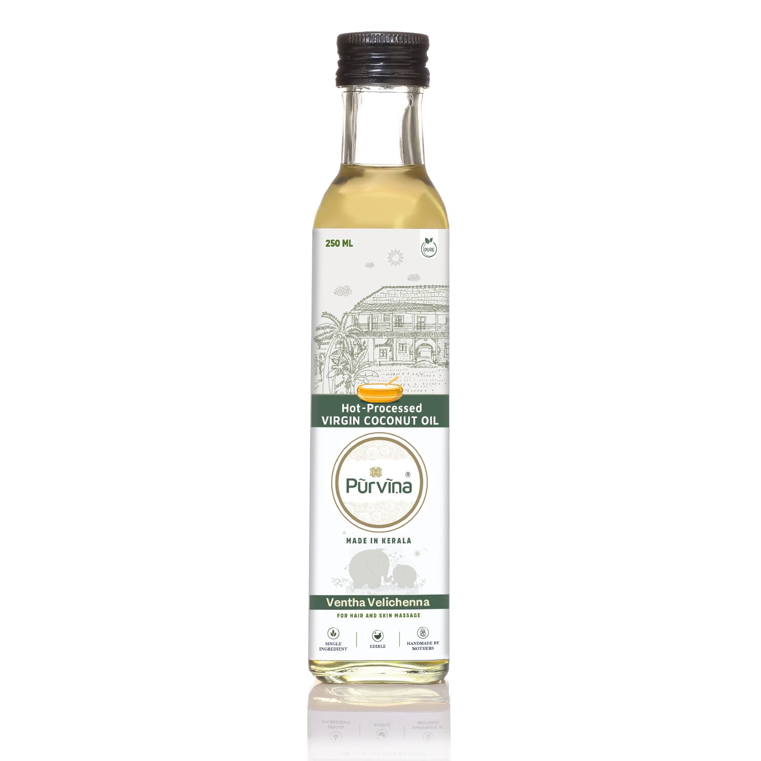 Purvina ® Pure Virgin Coconut Oil (Ventha Velichenna) - 250 ml | Safe ...