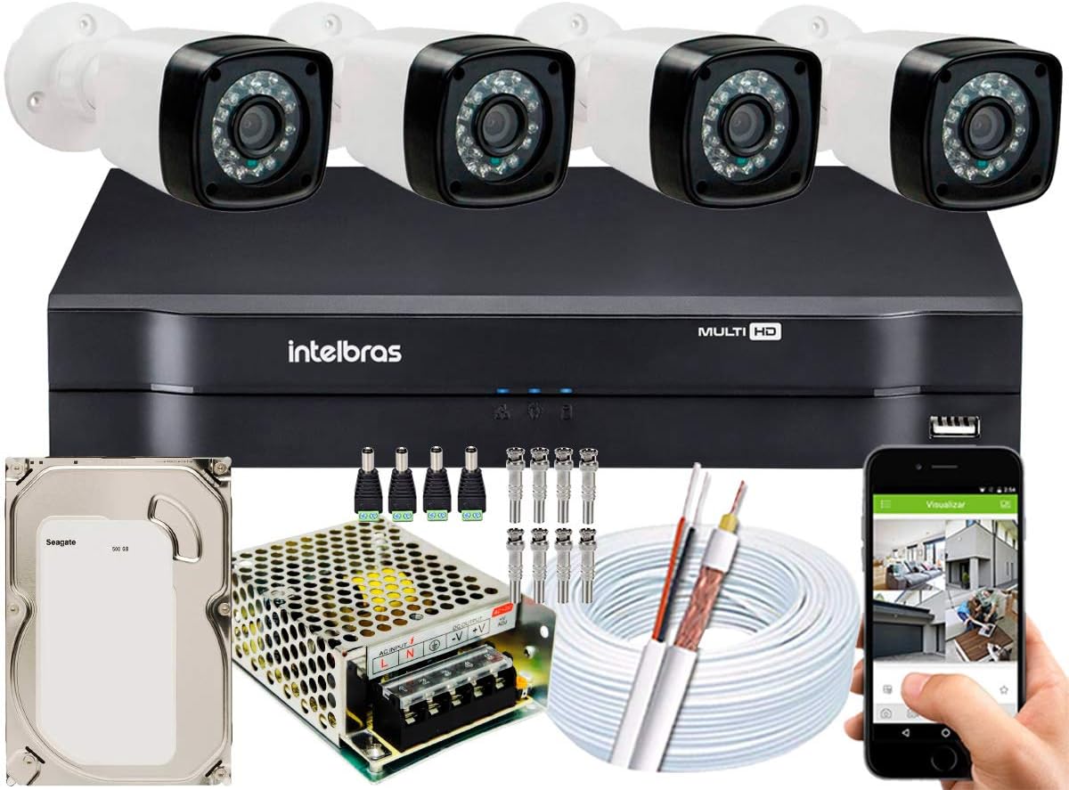Kit CFTV DVR 4 canais 4 câmeras Full HD