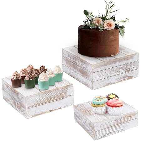 Amazon.com: 3 Pcs Whitewashed Square Wood Display Stand, Crate Style ...