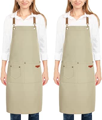 Amazon.com: Paquete de 2 delantales de cocina de cocina, delantal de ...