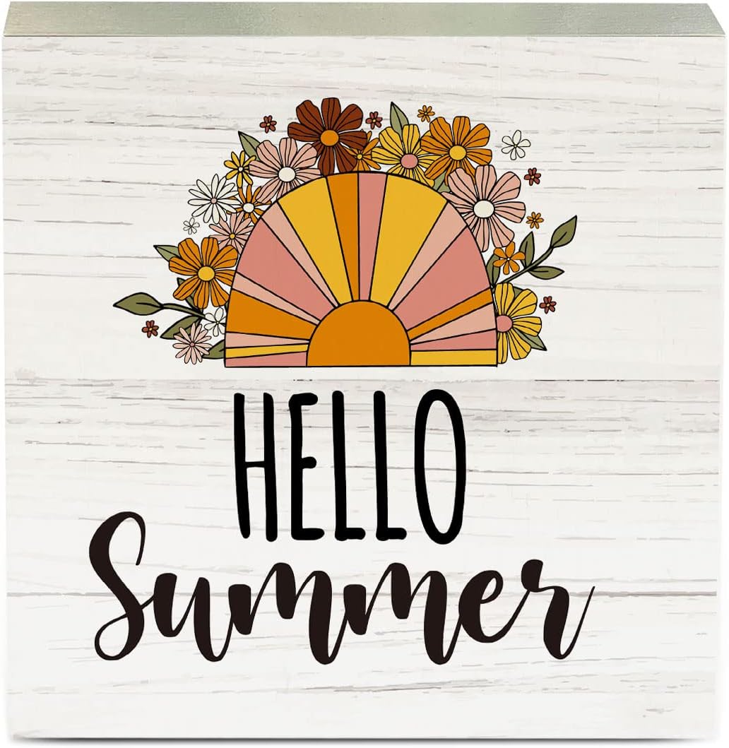 Amazon.com: Farmhouse Hello Summer Wooden Box Sign Rustic Country ...