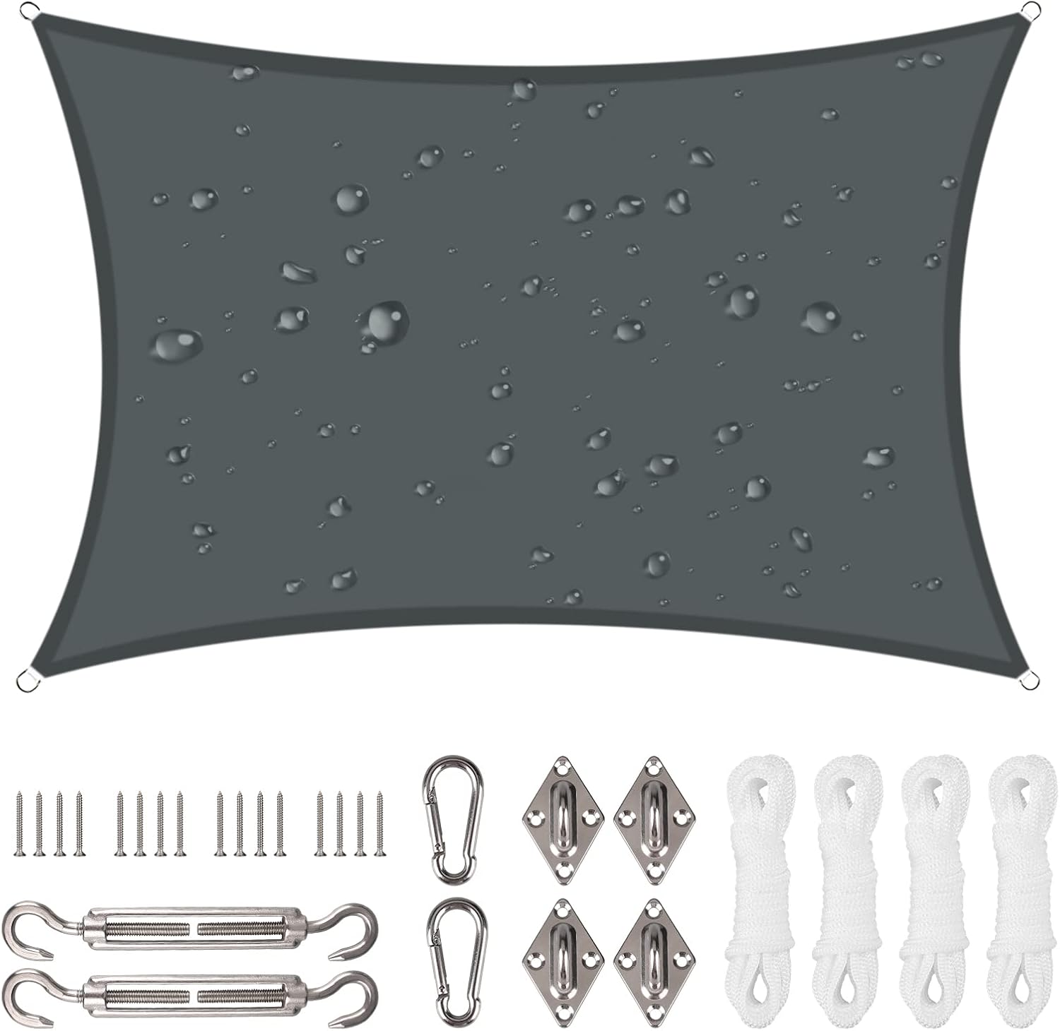 NAKIHOUSE Waterproof Sun Sail with Mounting Kit, 3 x 5 m, UV Protection ...