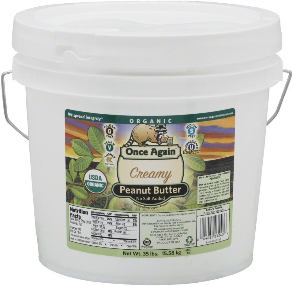 Amazon.com: Once Again Organic Creamy Peanut Butter, Unsalted - 35 lbs ...
