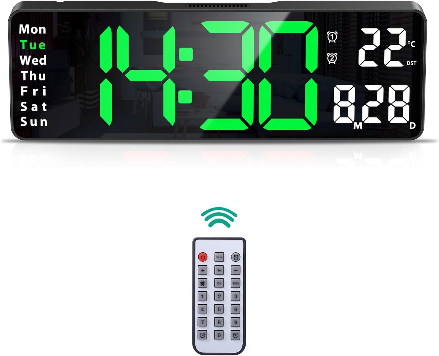 ORIA 13" Large Display Wall Clock with Remote Control, Digital Alarm ...