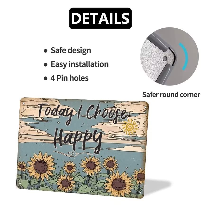 Today I Choose Happy Metal Tin Sign,Vintage Sunflower Wall Decor Retro ...