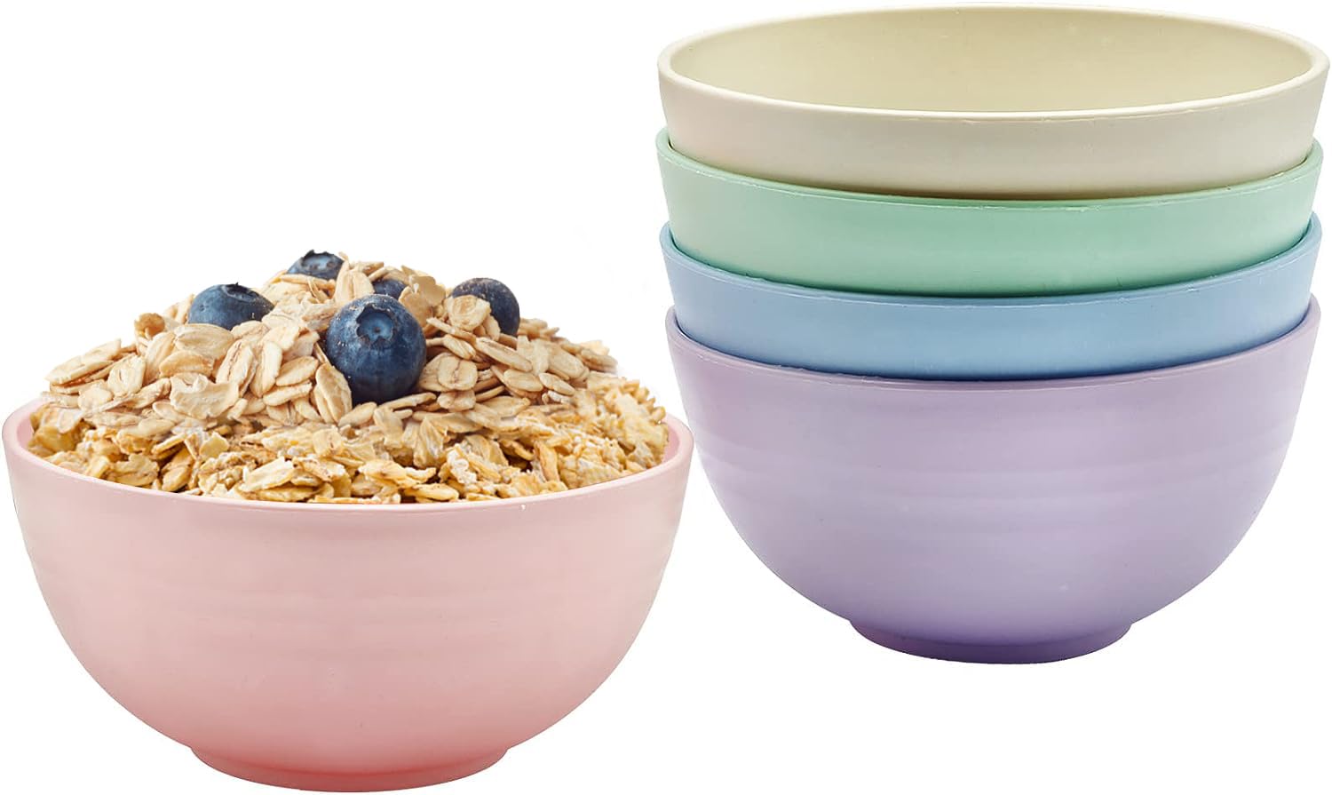 Wieat Plastic Bowl Set, 5 Pcs Color Cereal Bowls, Lightweight Reusable ...