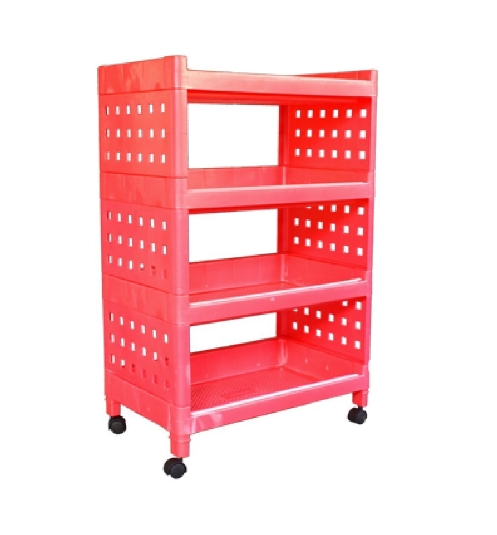 Buy AADB PLASTIC Durable Plastic Mini 4 Rack Wheel Trolley (Pink ...