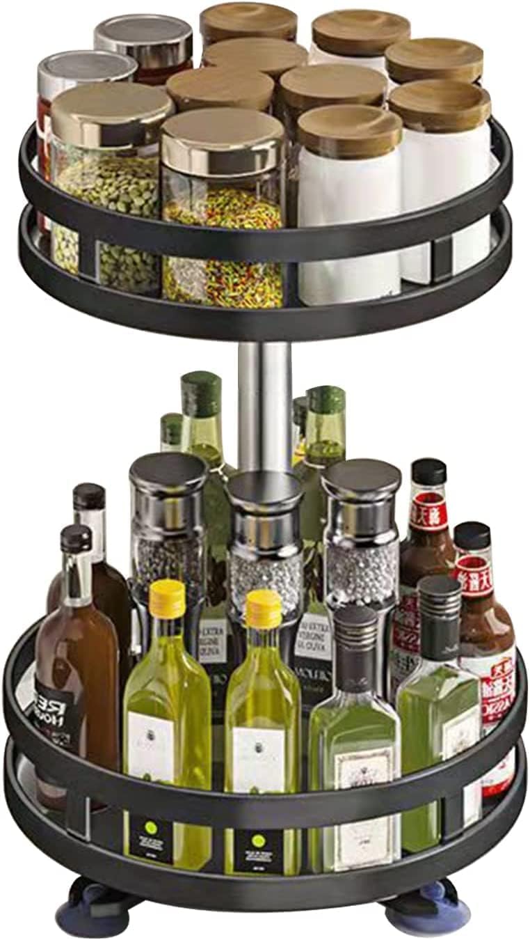 2 Tier Rotating Spice Rack,360 Degree Round Rotatable Seasoning ...