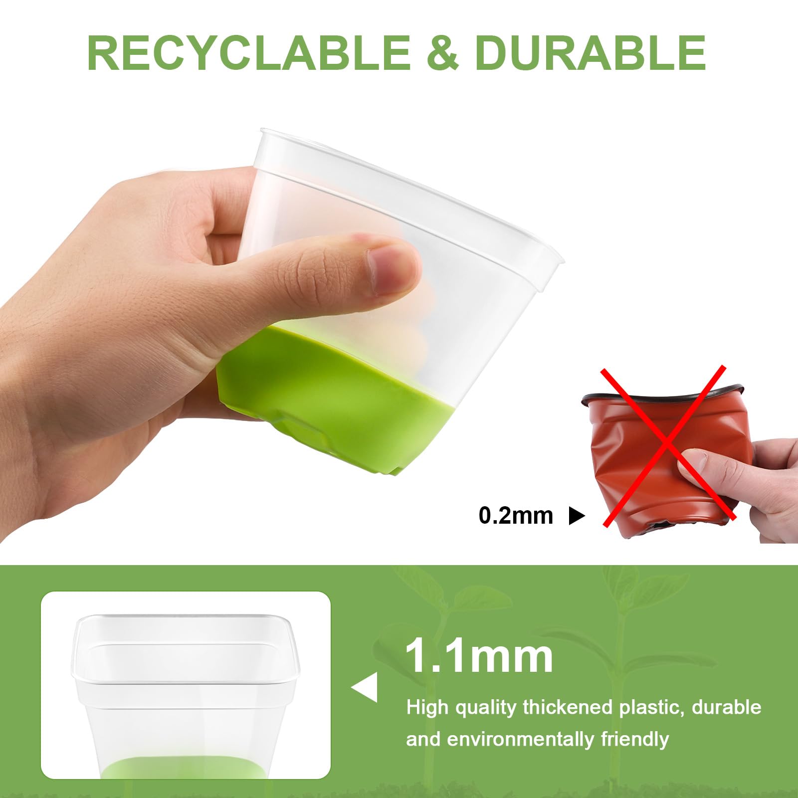 36 Packs 3 Inch Square Plastic Nursery Pots, Clear Plant Pot with Soft ...