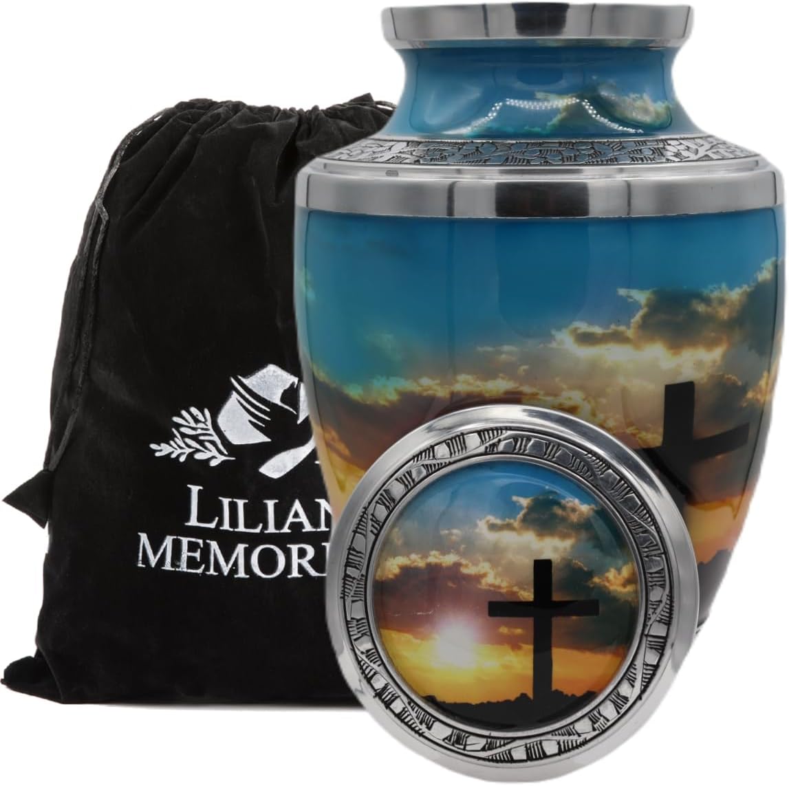 Amazon.com: Cross Religious Cremation Urn – Metal Funeral Urn for Human ...