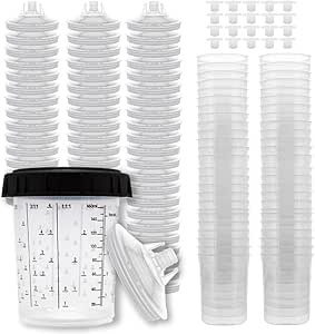 Amazon.com: Disposable Paint Spray Gun Cups Liners and Lid System 50 ...