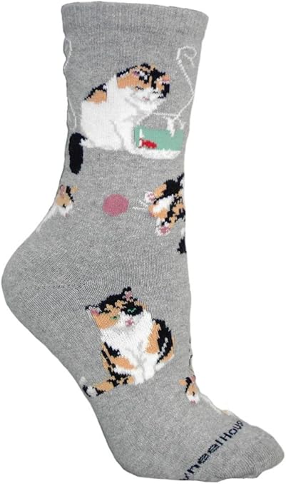 Amazon.com: Wheel House Designs Women's Calico Cat Socks 9-11 Gray ...