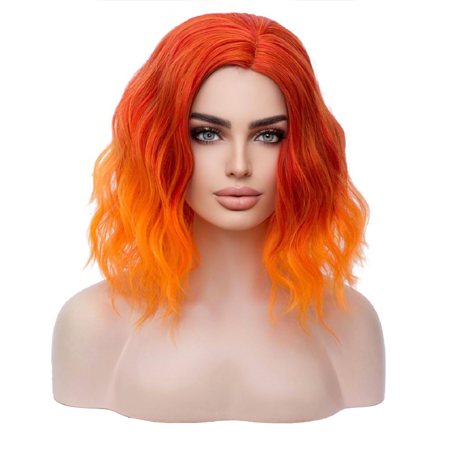 Amazon.com : MAGQOO Orange Flame Fire Wig Side Part Short Curly Wavy ...