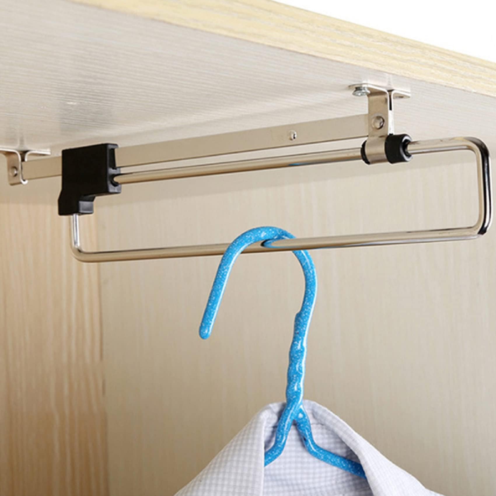 Pull Out Clothes Hanger Rod Adjustable Wardrobe Clothing Rail Hanger ...