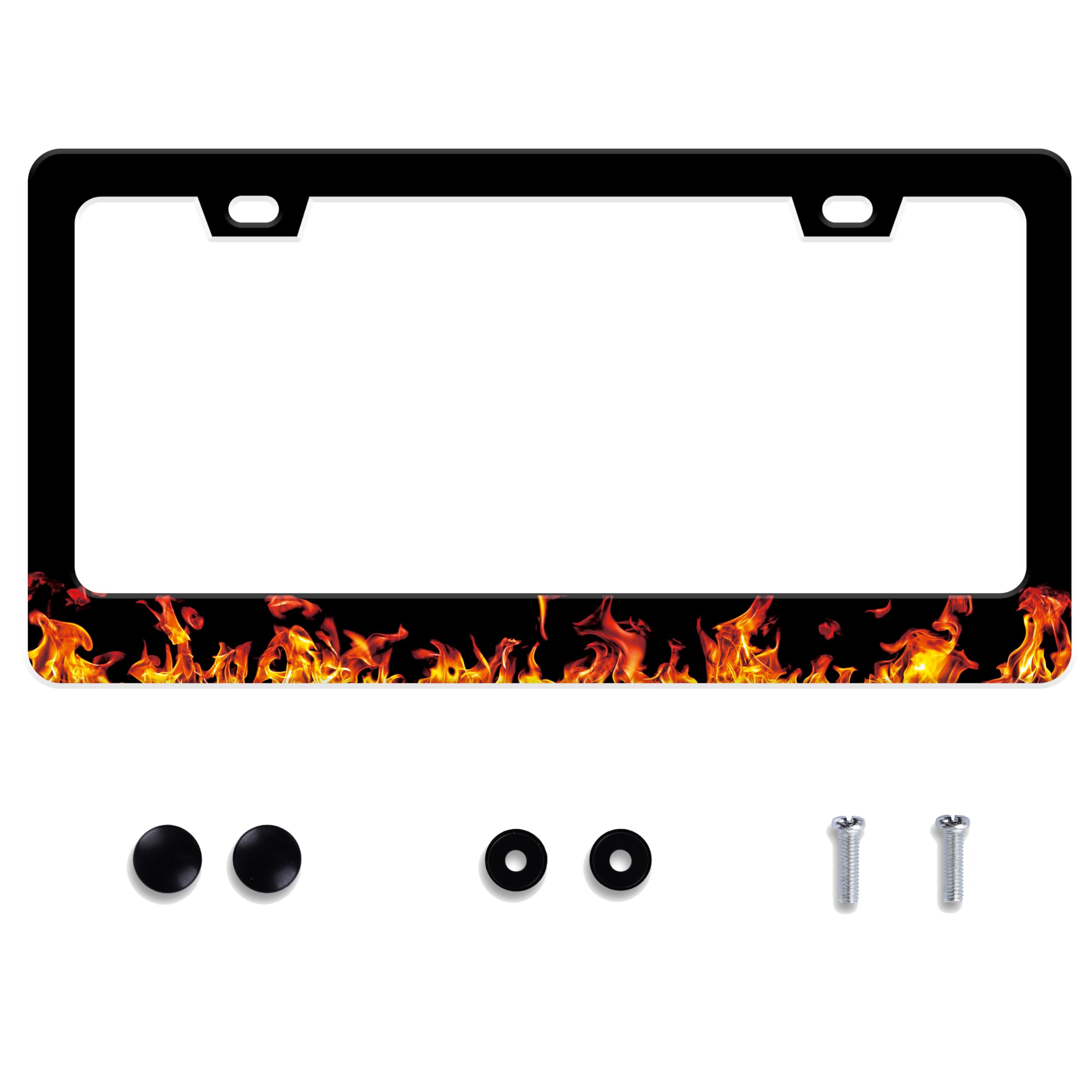 Amazon.com: Red Flame License Plate Frame Fire Combustion Stainless ...