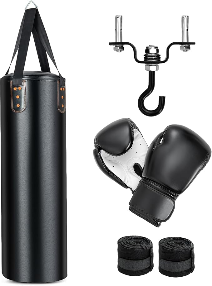 GYMAX Punching Bag, Unfilled Heavy Boxing Bag Set with 12OZ Gloves ...