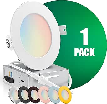 QPLUS 1 Pack White 4 Inch 5CCT Ultrathin LED Recessed Ceiling Light ...