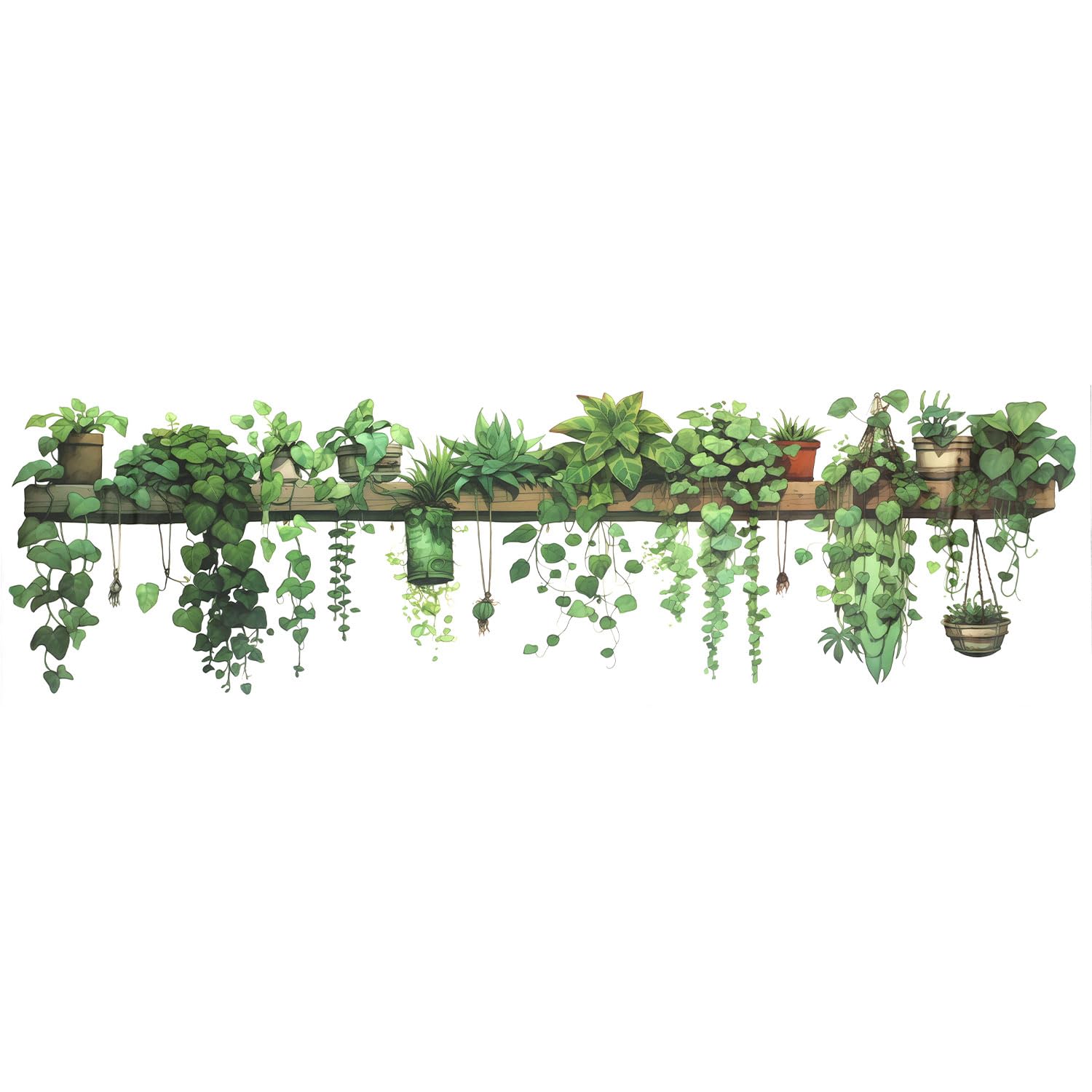 Green Plant Wall Stickers, Realistic Pothos Leaves Hanging Basket Plant ...