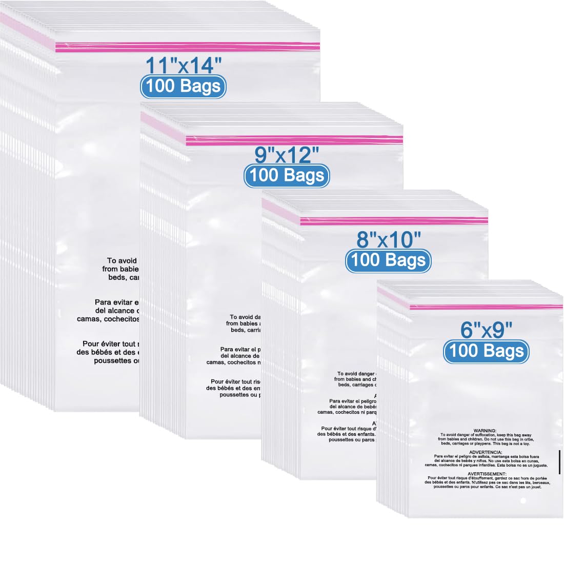 Snapklik.com : Poly Bags Pack 400 CT Combo 6x9,8x10,9x12,11x14 Inches ...