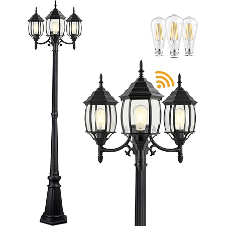 Luz de poste de luz para exteriores con sensor del atardecer al ...