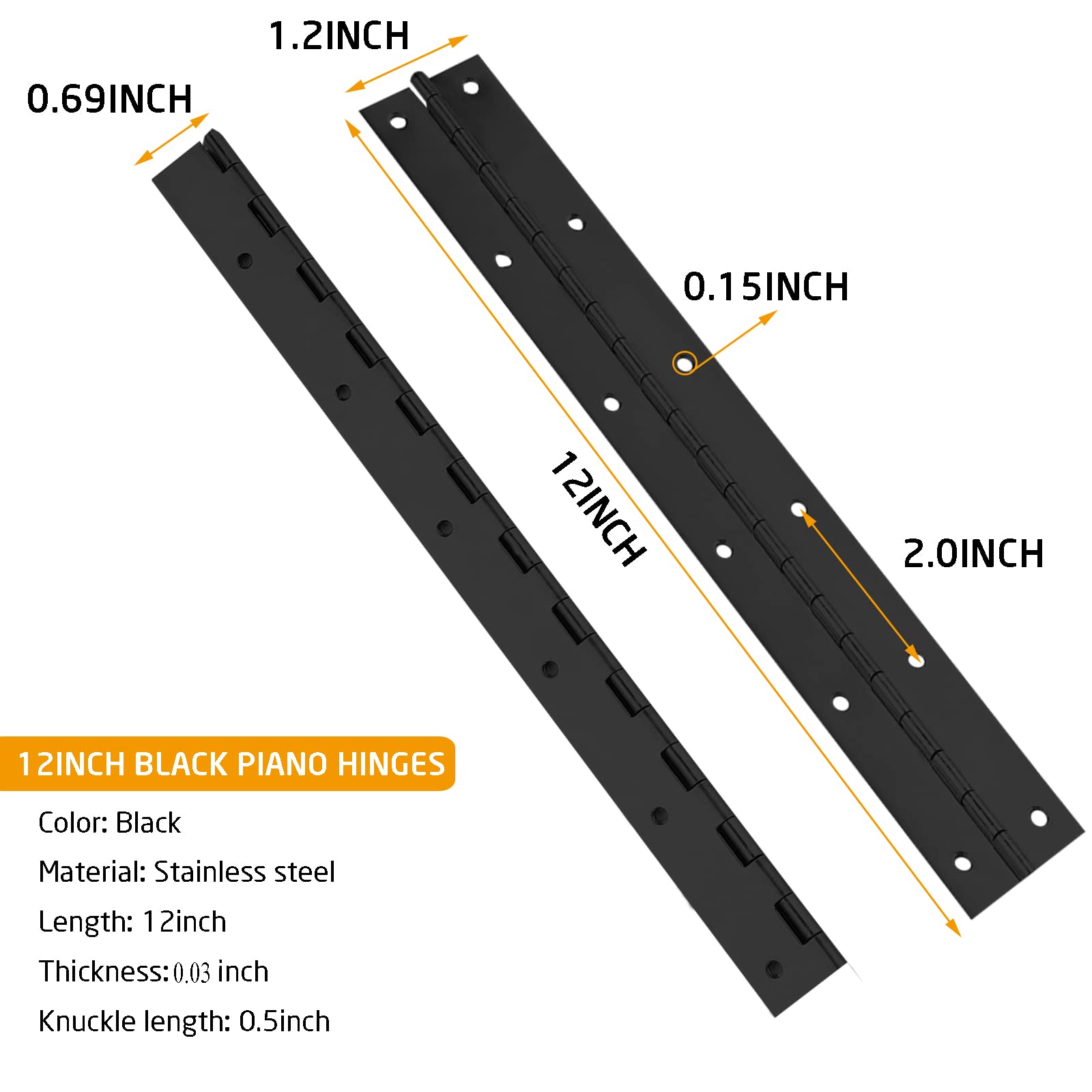 Snapklik.com : 4Pcs Black Piano Hinges, 12Inch Stainless Steel Door Hinges