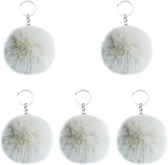 Unpafcxddyig 5 Pieces Pom Pom Keychains Faux Rabbit Fur Ball Keychain ...