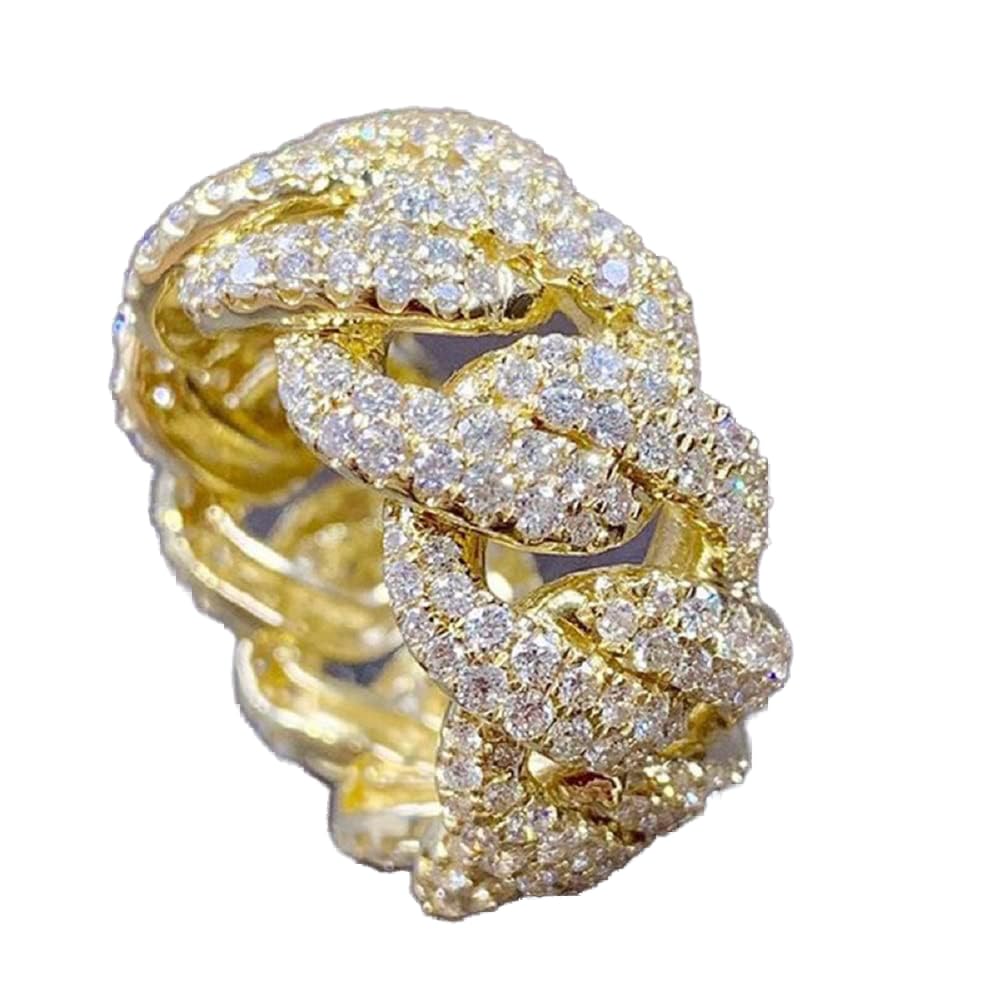Hip Hop Chain Link Rings Iced Out Cuban Link Chain Ring, 14K Gold ...